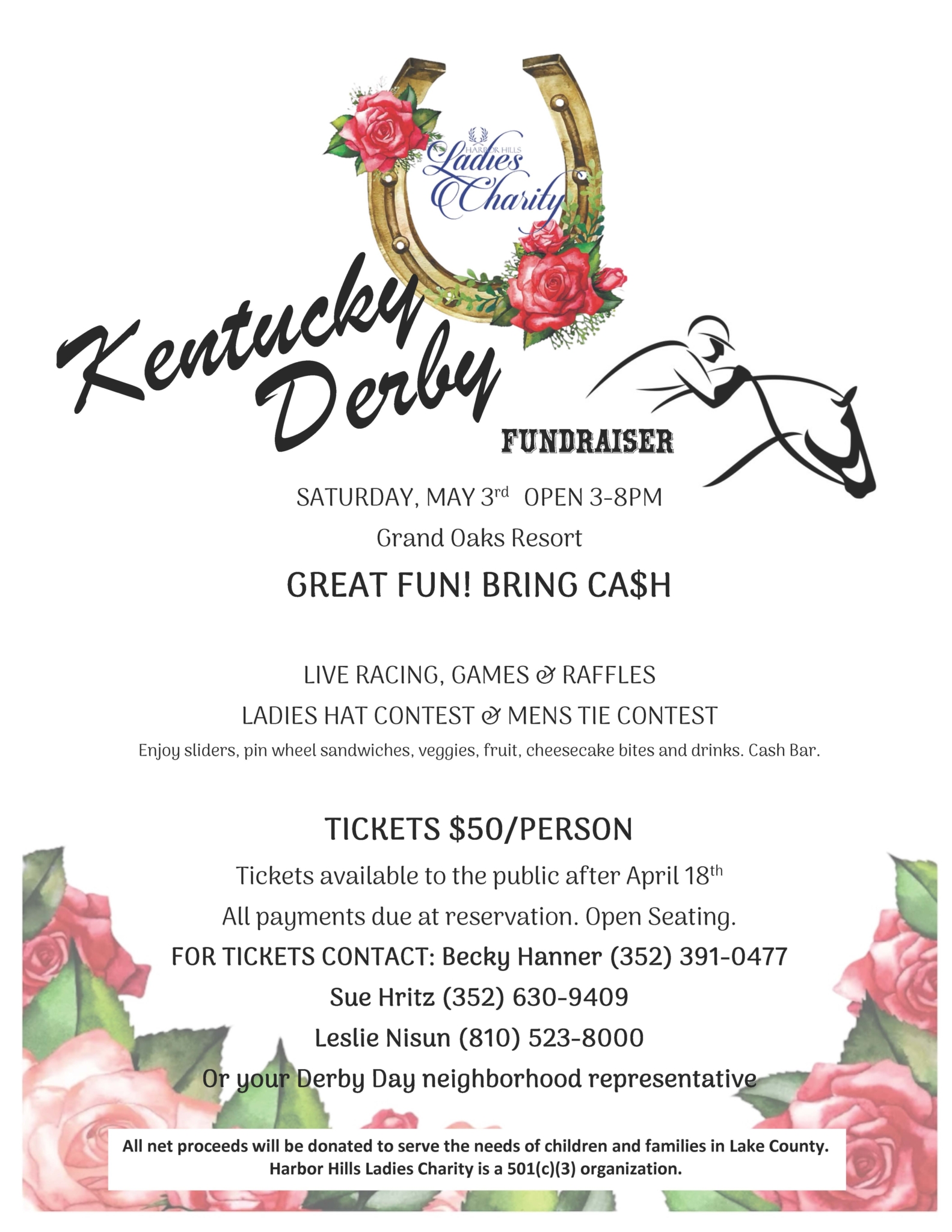 Kentucky Derby Day Harbor Hills Ladies Fundraiser, Saturday, May 3rd ...